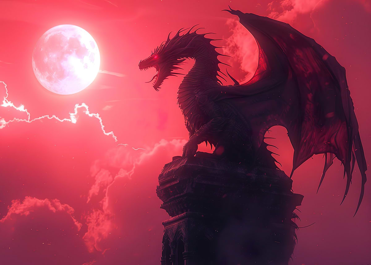 'Pink Moon Dragon' Poster, picture, metal print, paint by Quasarai ...