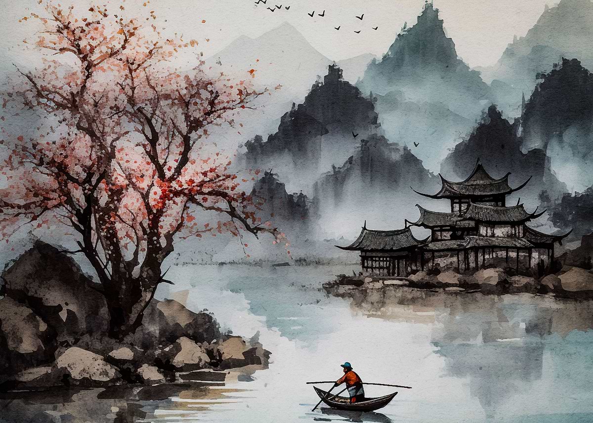 'Vintage Chinese Landscape ' Poster, picture, metal print, paint by ...