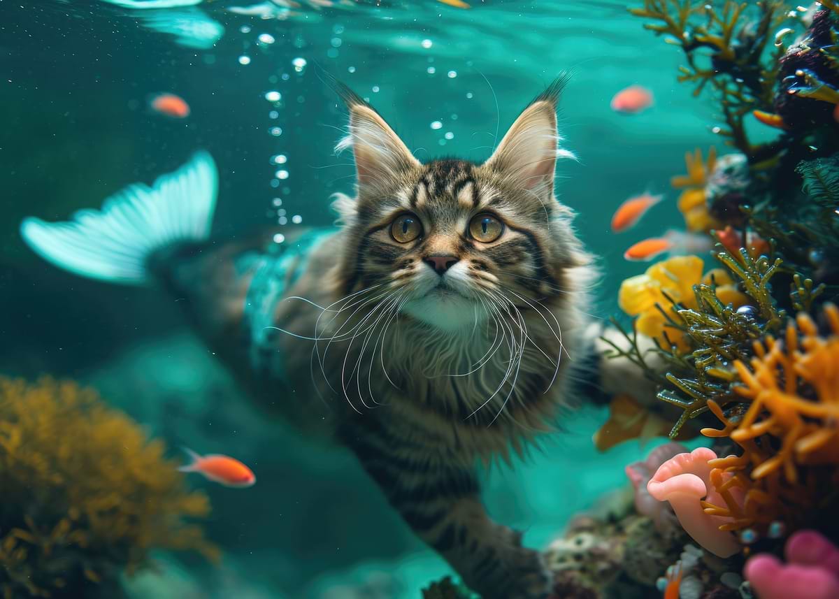 'Tropical Mermaid Cat' Poster, picture, metal print, paint by The Art ...