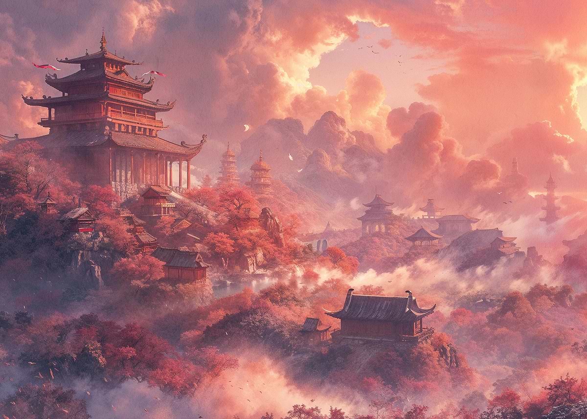 'Japan Sunset Landscape' Poster, picture, metal print, paint by Ellen ...