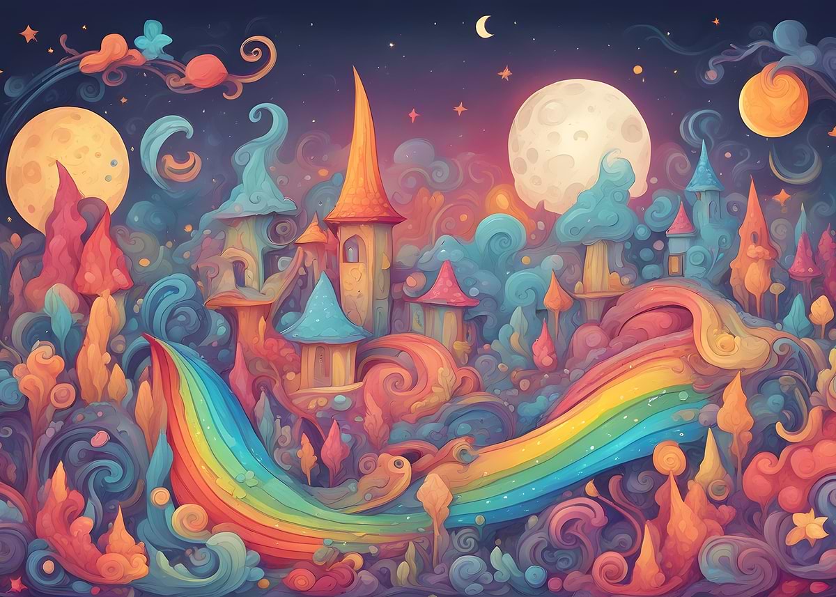 'Magic World With Rainbow' Poster, picture, metal print, paint by ALMA ...