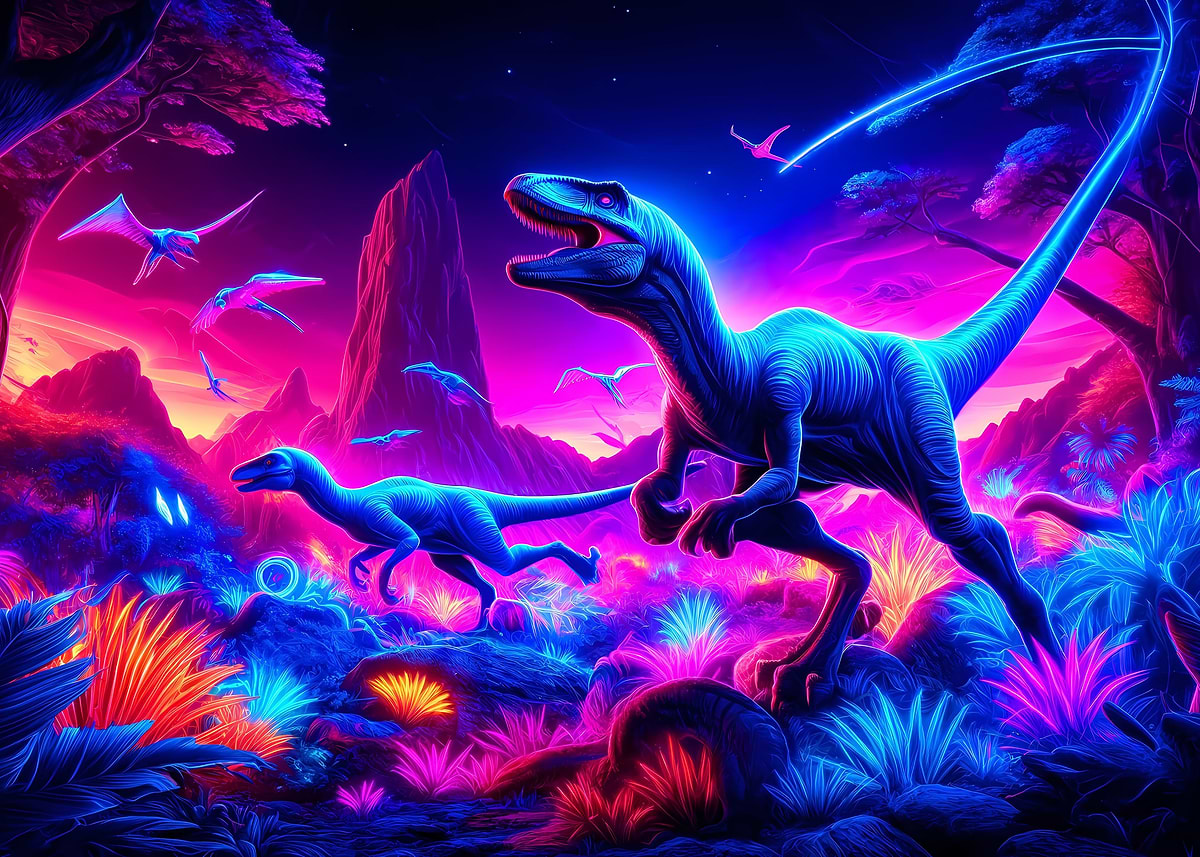 'Neon Prehistoric Glow' Poster, picture, metal print, paint by Devran ...