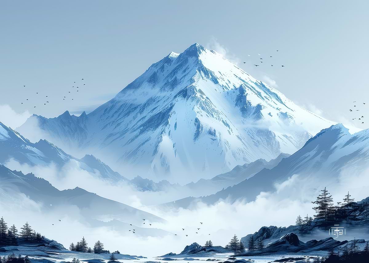 'Snow Mountain Landscape' Poster, picture, metal print, paint by ...