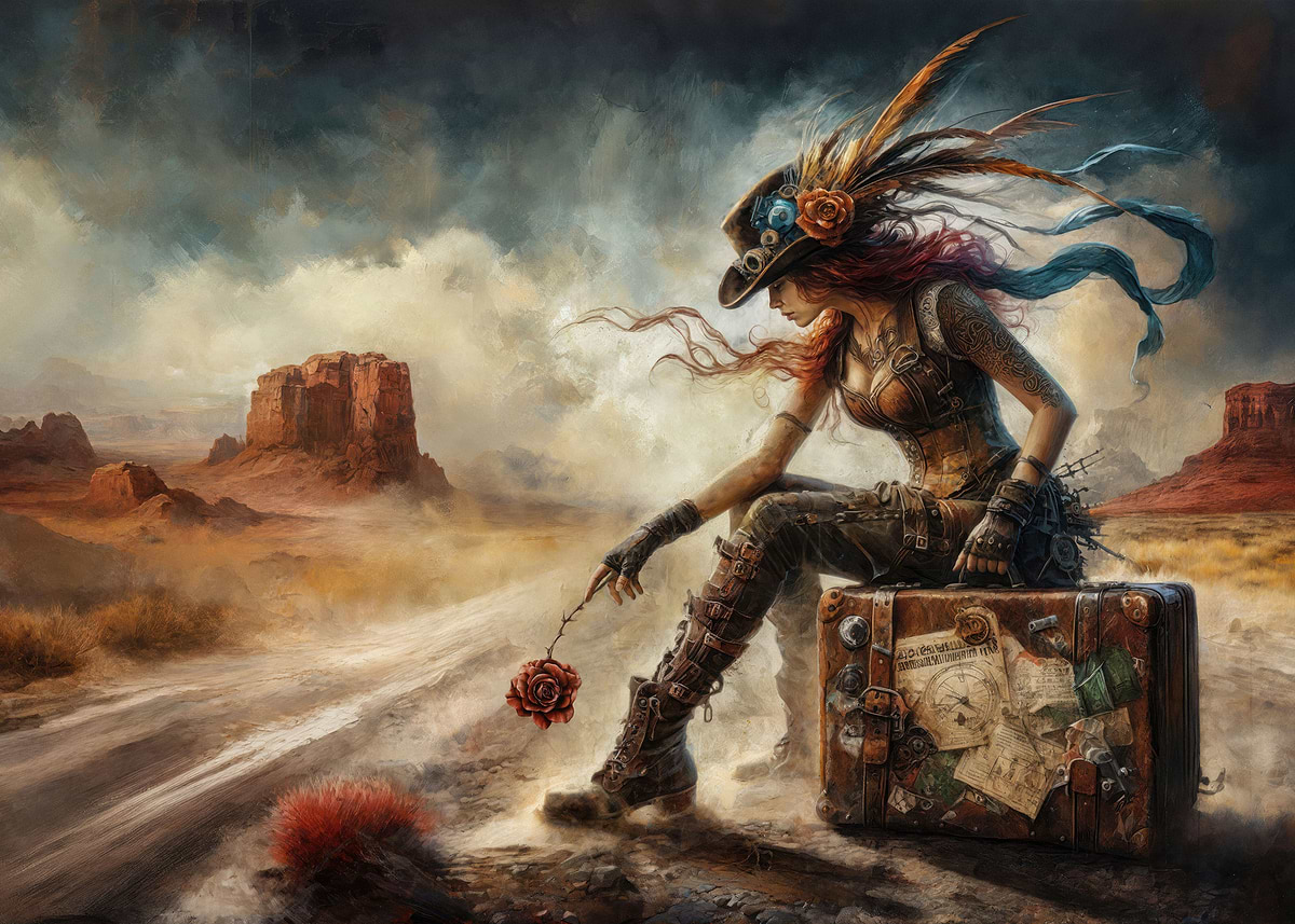 'Steampunk Lady on the road' Poster, picture, metal print, paint by ...