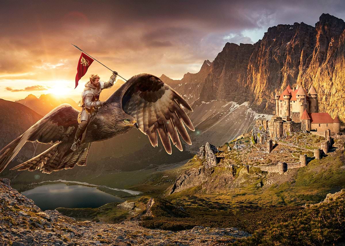 'Flying High Fantasy Knight' Poster, picture, metal print, paint by ...