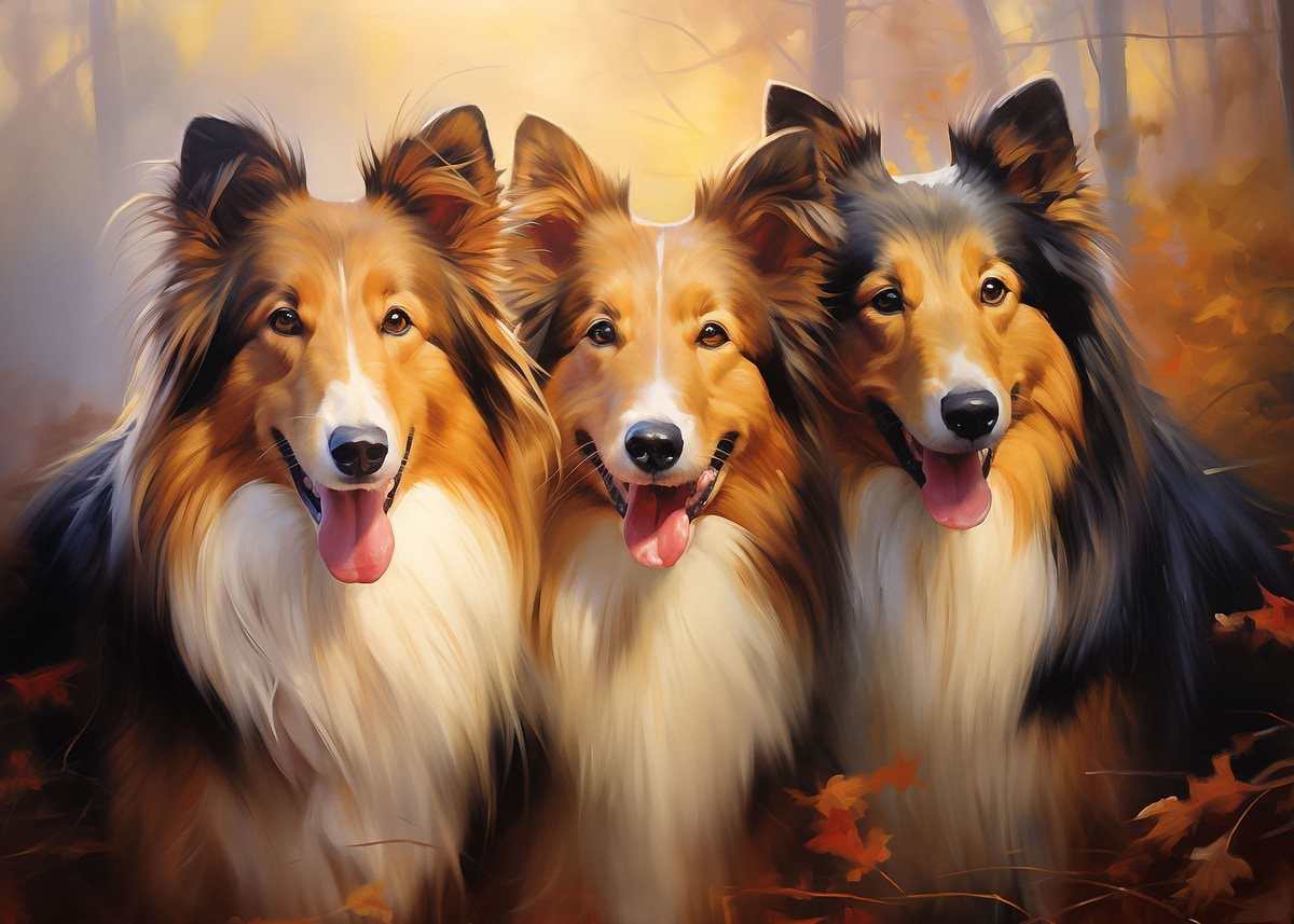 'Three Rough collie ' Poster, picture, metal print, paint by PetsArt ...