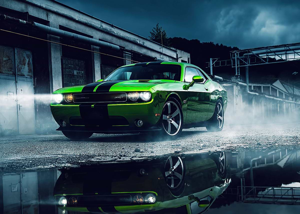 'Green Dodge Challenger' Poster, picture, metal print, paint by Horror ...