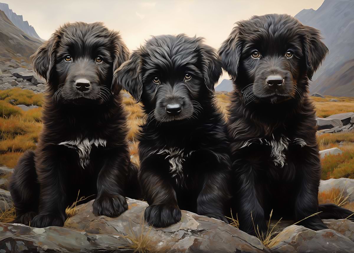 'Newfoundland dog puppies' Poster, picture, metal print, paint by ...