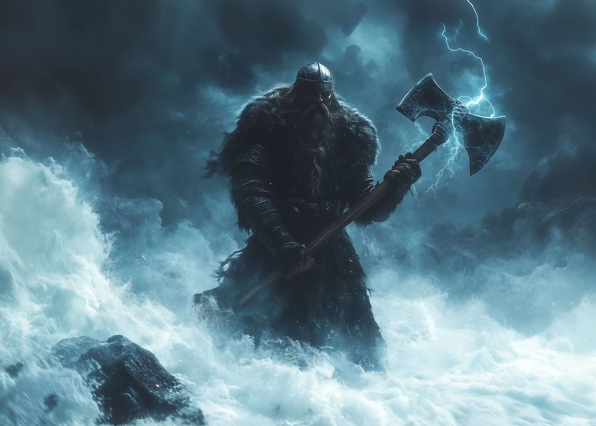 'Viking with lightning axe' Poster, picture, metal print, paint by ...
