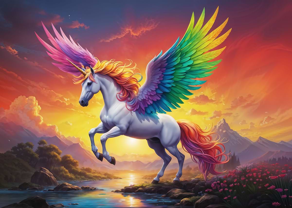 'Rainbow unicorn' Poster, picture, metal print, paint by TOP design ...