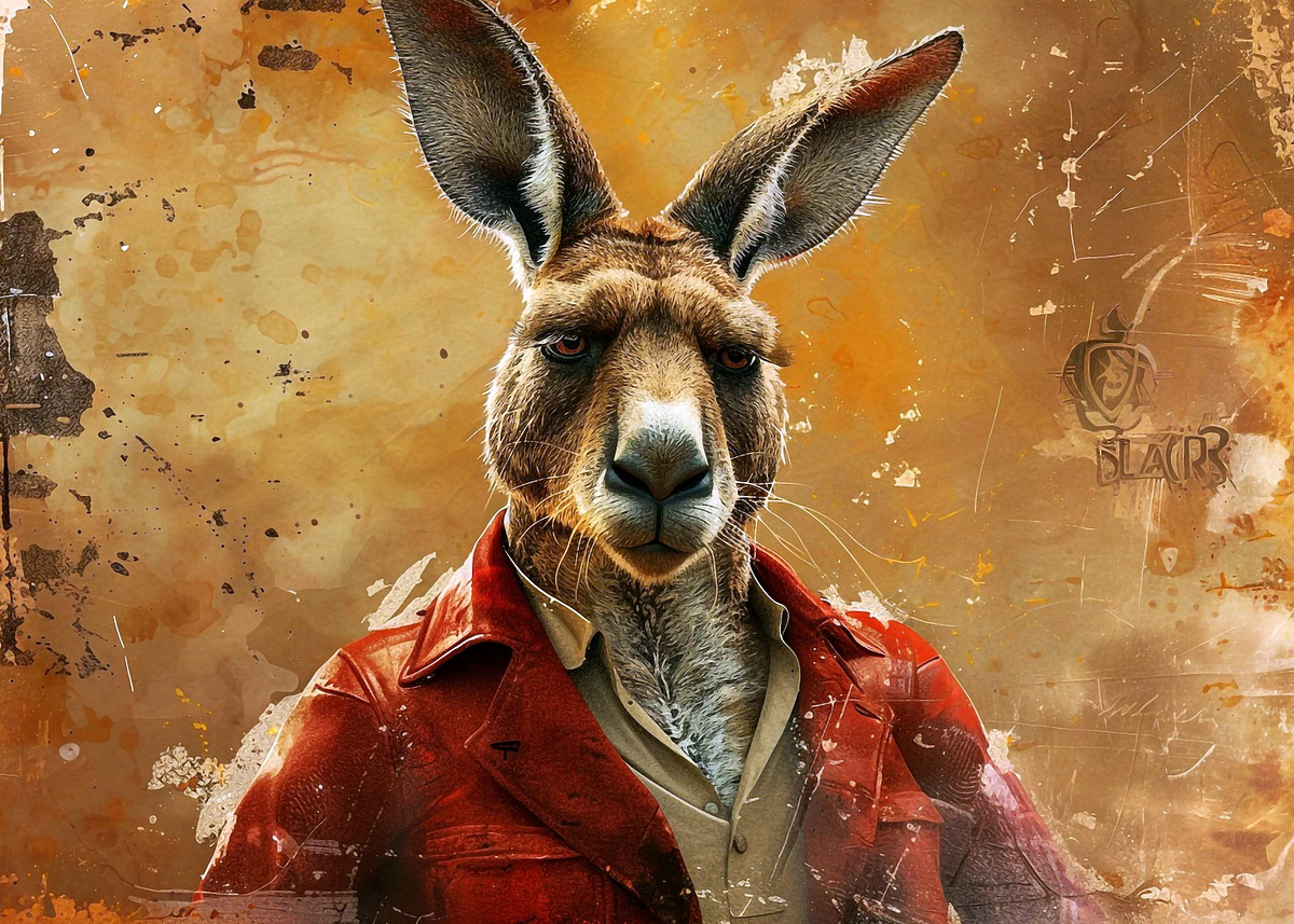 'Kangaroo in Red Jacket' Poster, picture, metal print, paint by Jeffery ...