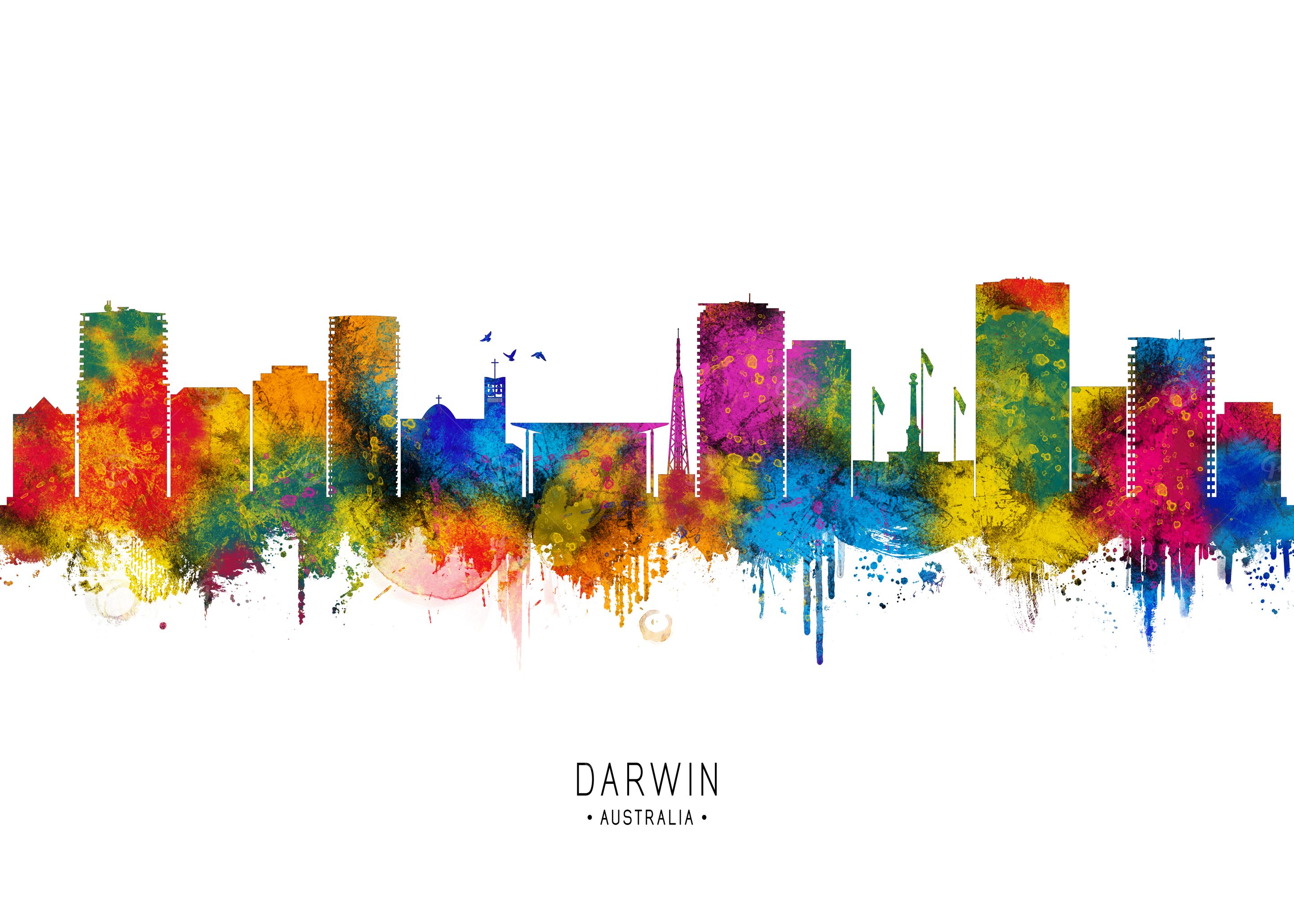 'Darwin Skyline Watercolor' Poster, picture, metal print, paint by ...
