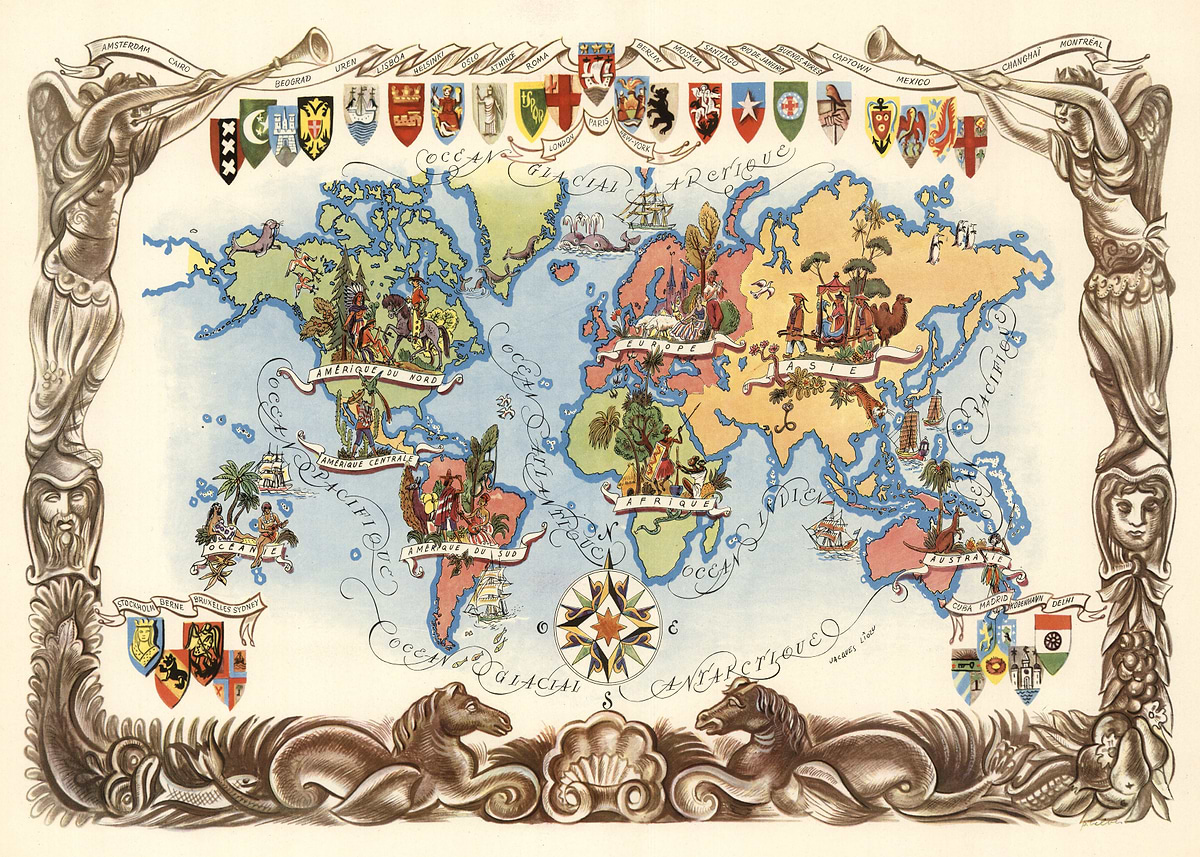'Vintage World Map 1951' Poster, picture, metal print, paint by Sam Kal ...