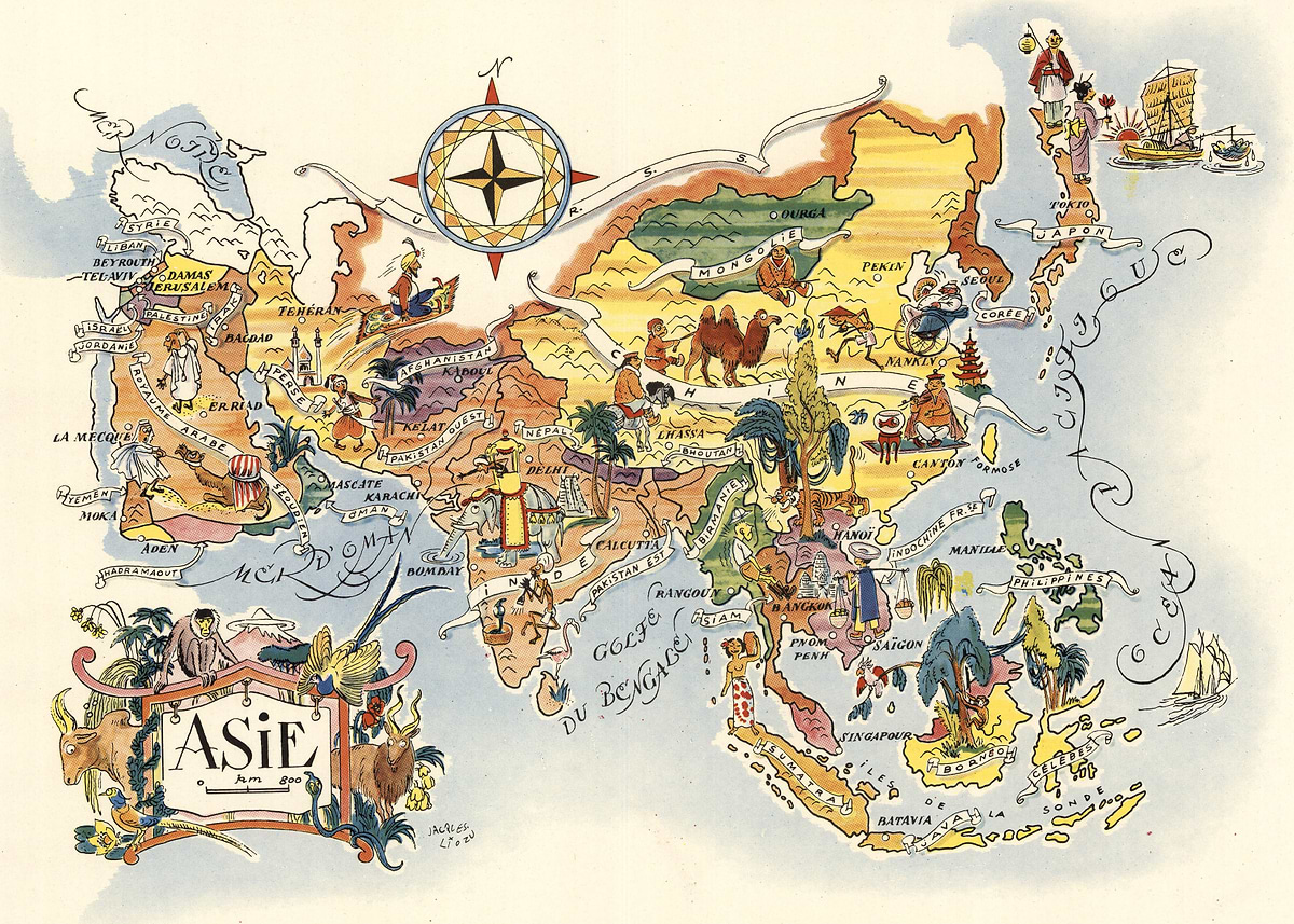 'Vintage Asia Map Illustration 1951' Poster, picture, metal print ...