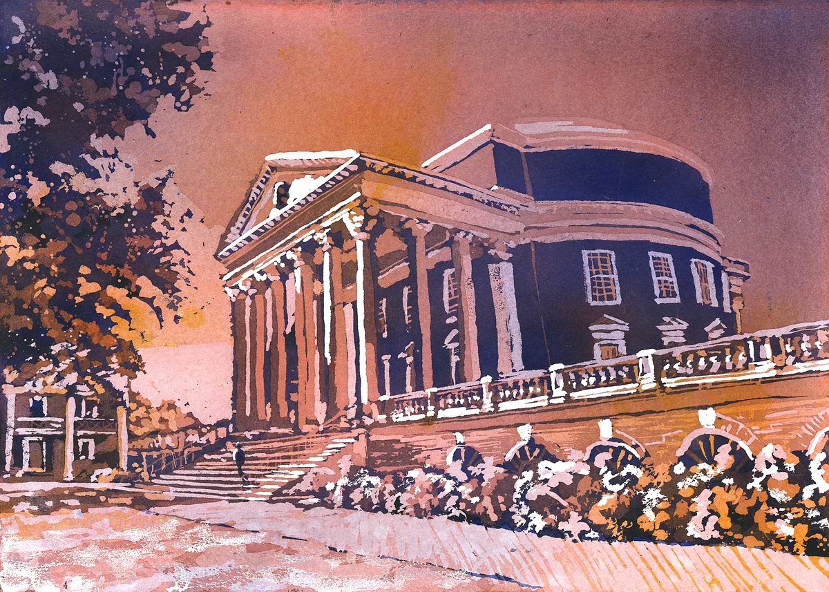 'Watercolor painting University of Virginia UVA Rotunda college dorm ...