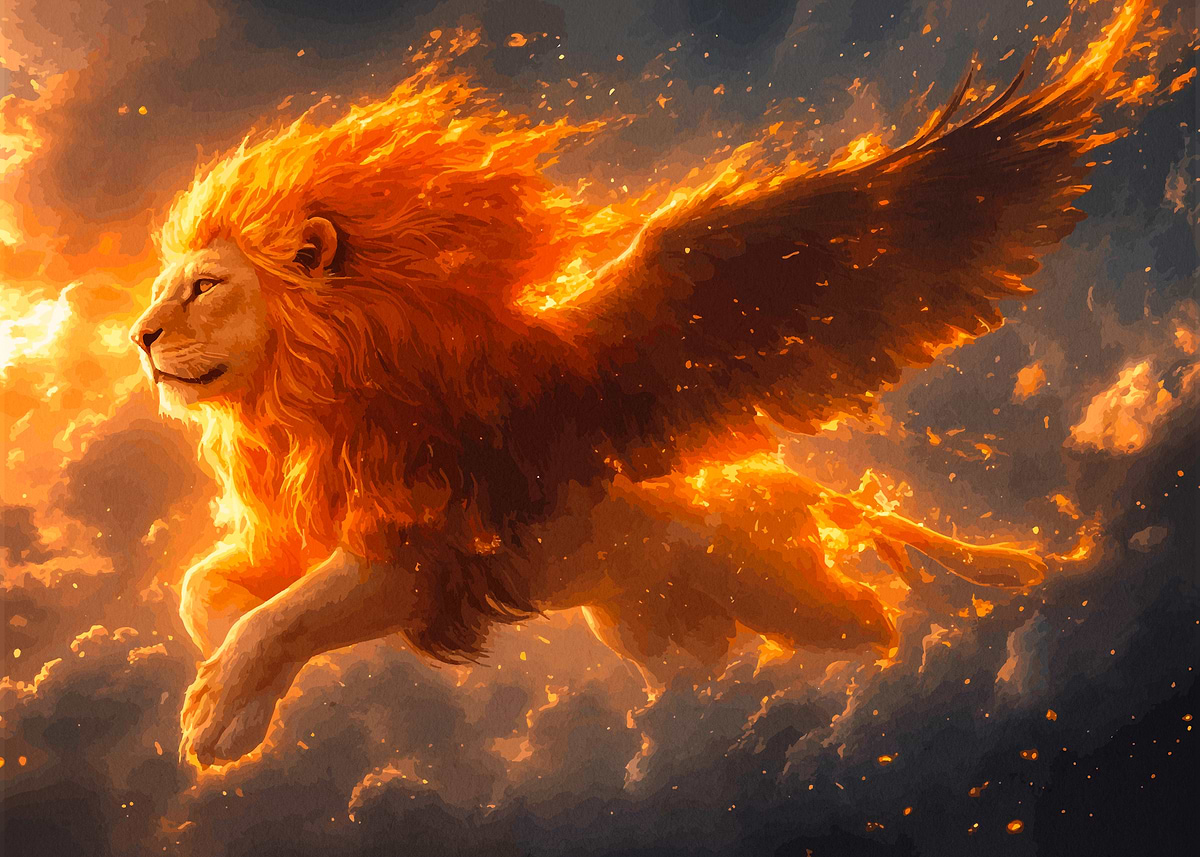 'Fiery Lion with Wings' Poster, picture, metal print, paint by Aboli ...