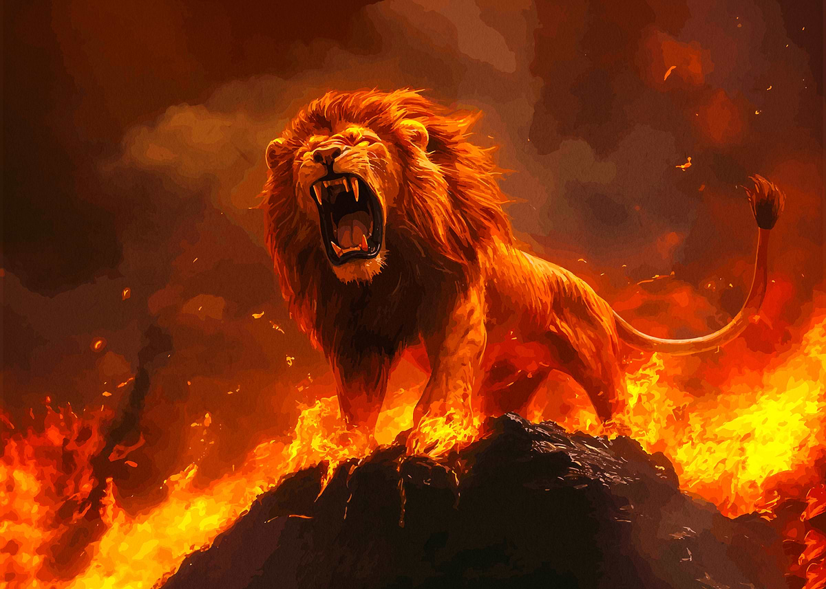Flame Roaring Fire Lion