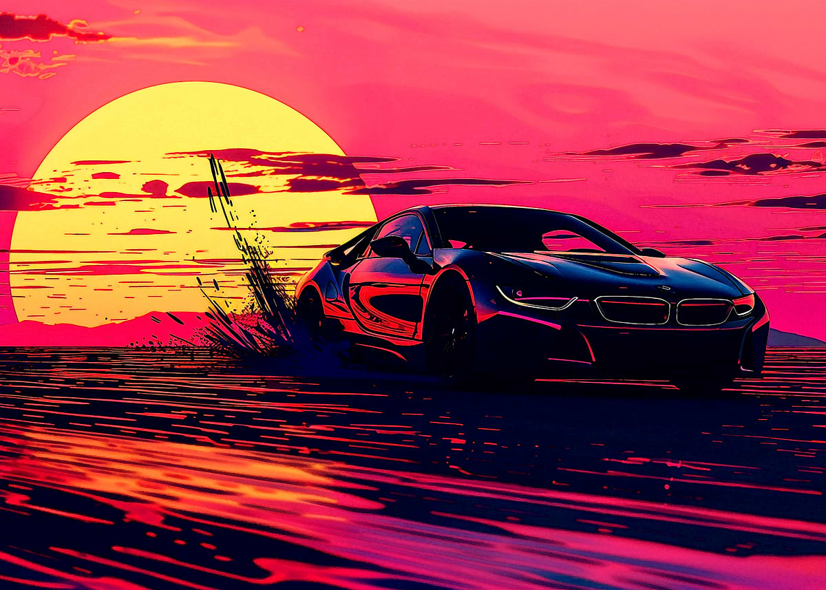 'BMW i8 Sunset Drive' Poster, picture, metal print, paint by Roseanne ...