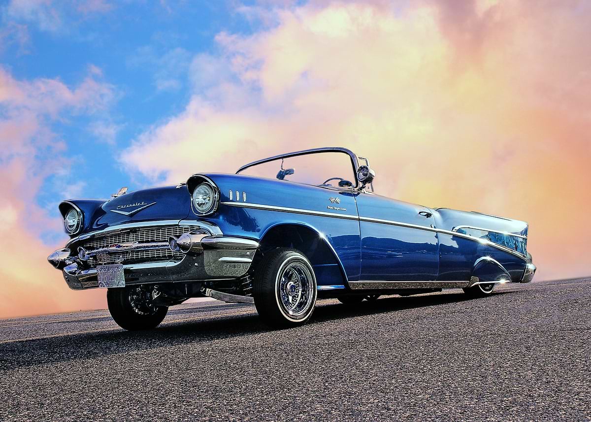 '1957 Chevy Bel Air - Classic Blue Convertible' Poster, picture, metal ...