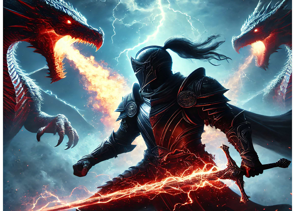 'Knight vs Dragons' Poster, picture, metal print, paint by Graphic ...