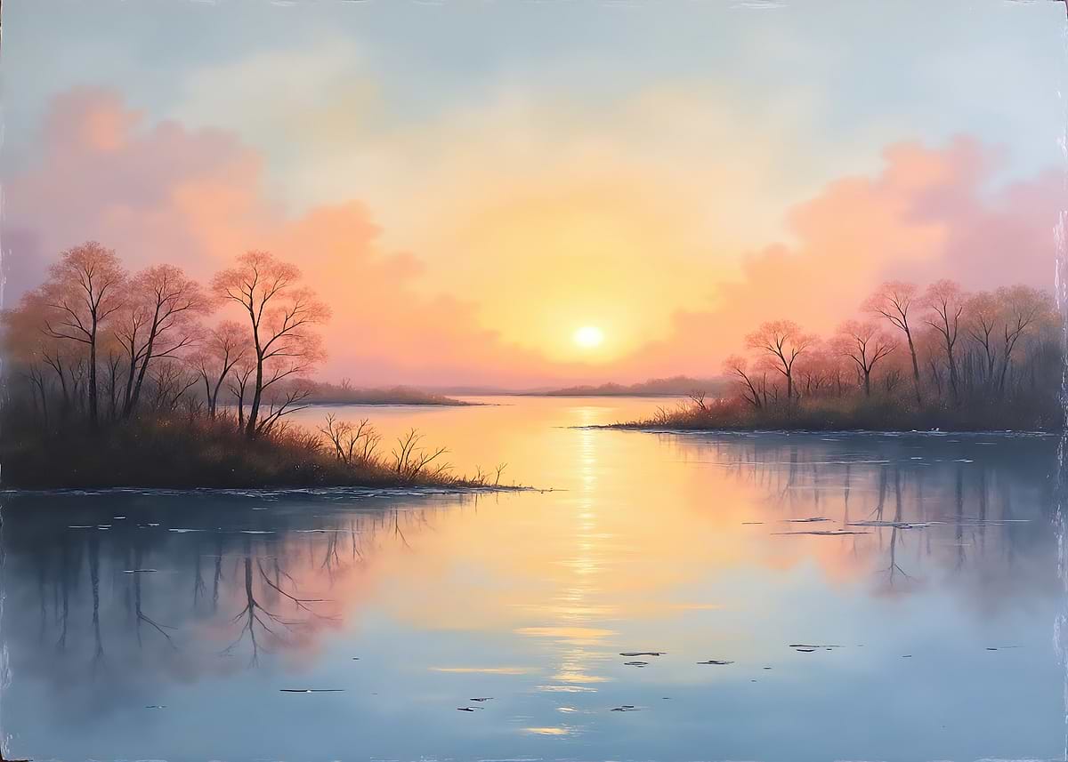 'Sunset Over Still Water' Poster, picture, metal print, paint by ZINE ...
