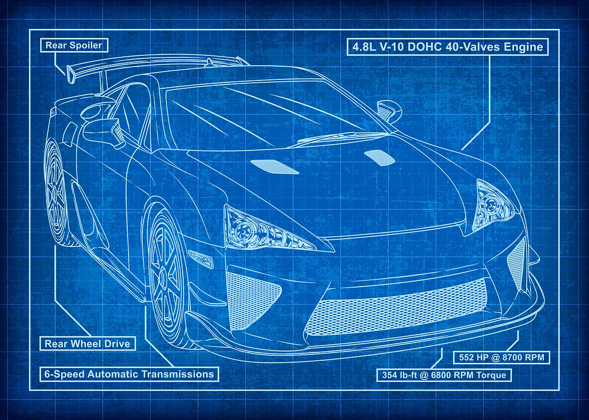 'Lexus LFA Blueprint' Poster, picture, metal print, paint by Navin ...