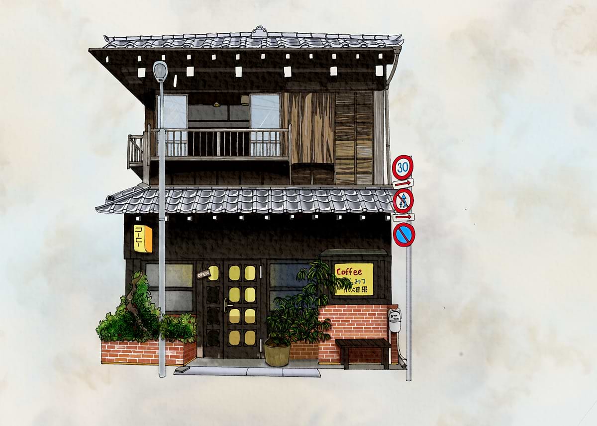 'Japanese Coffee Shop Illustration' Poster, picture, metal print, paint ...