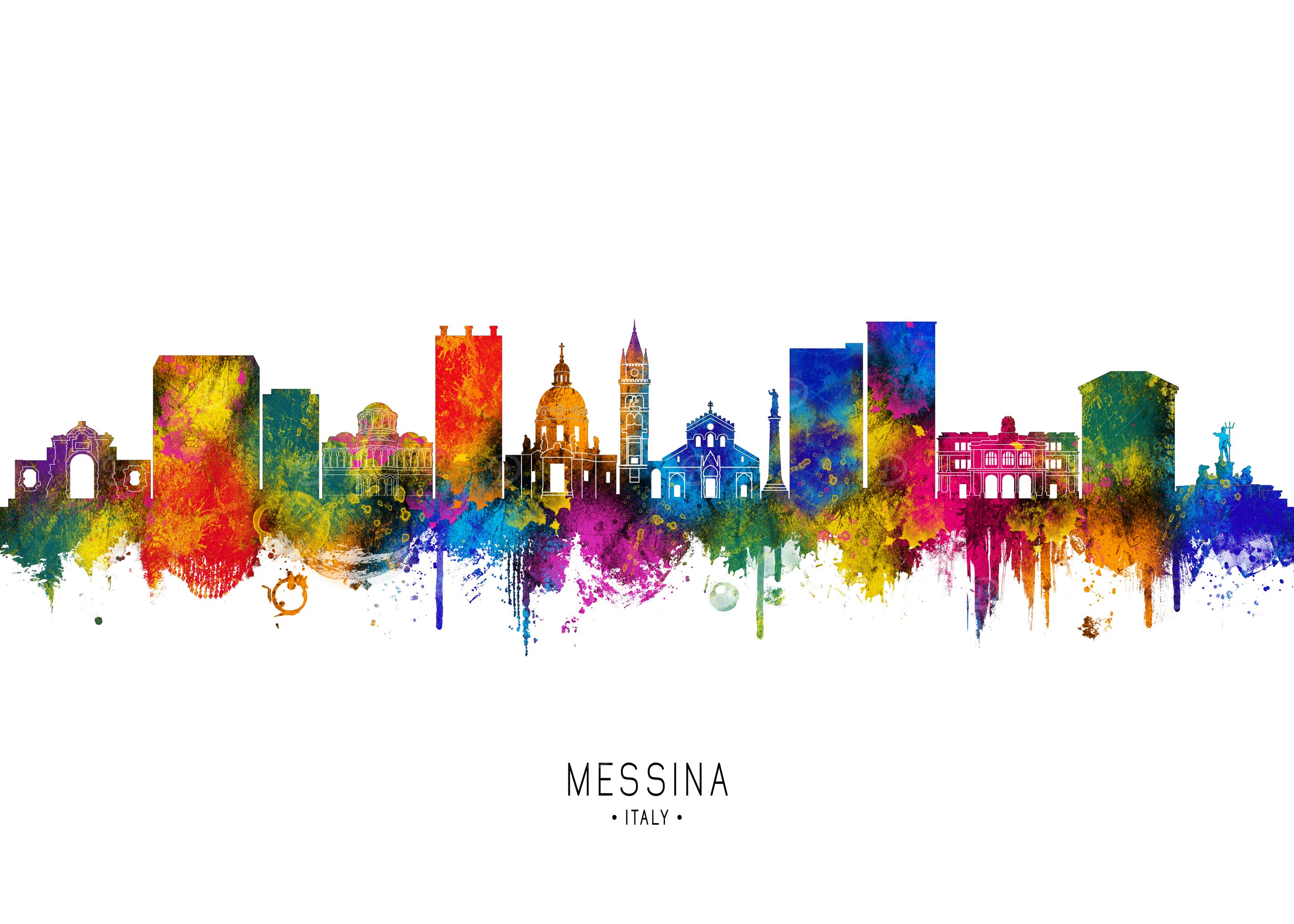 'Messina Skyline Watercolor' Poster, picture, metal print, paint by ...