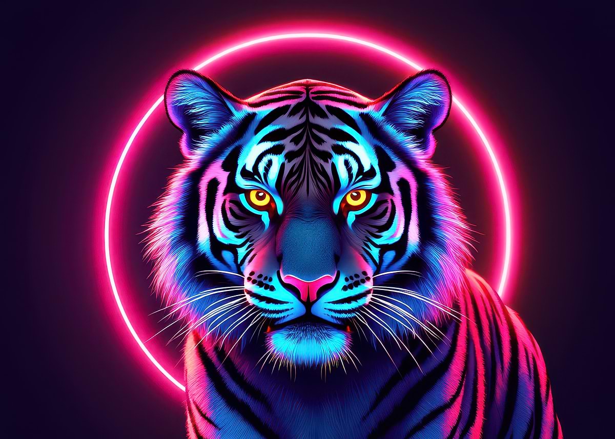 'Pink Neon Tiger Art' Poster, picture, metal print, paint by RS Decor ...