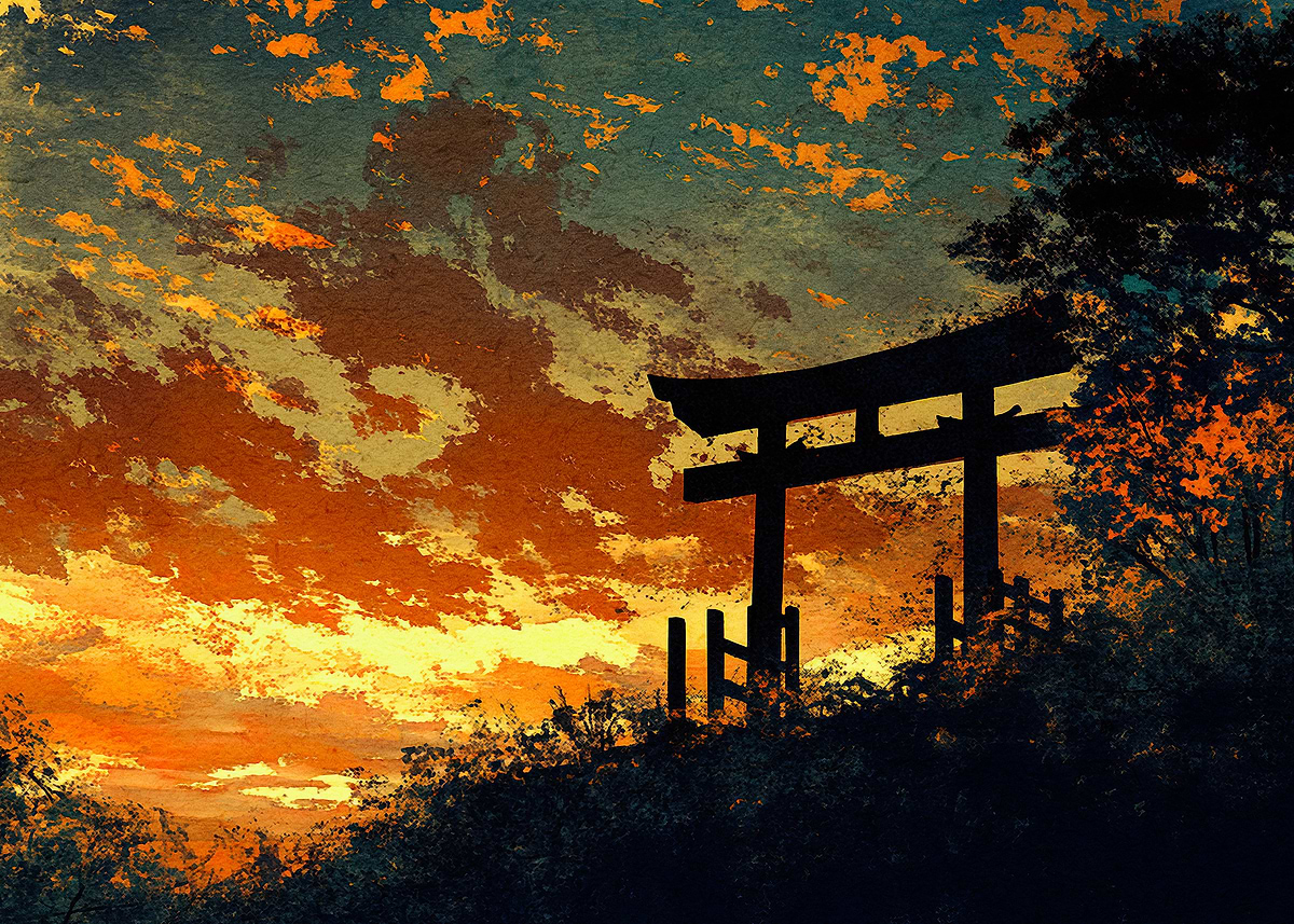 'Japanese Gate Sunset' Poster, picture, metal print, paint by David ...