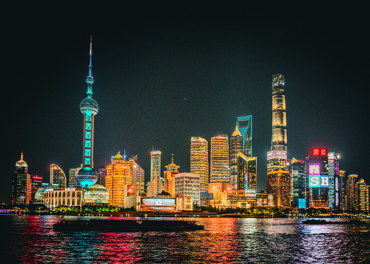 'Shanghai Skyline at Night' Poster, picture, metal print, paint by ...