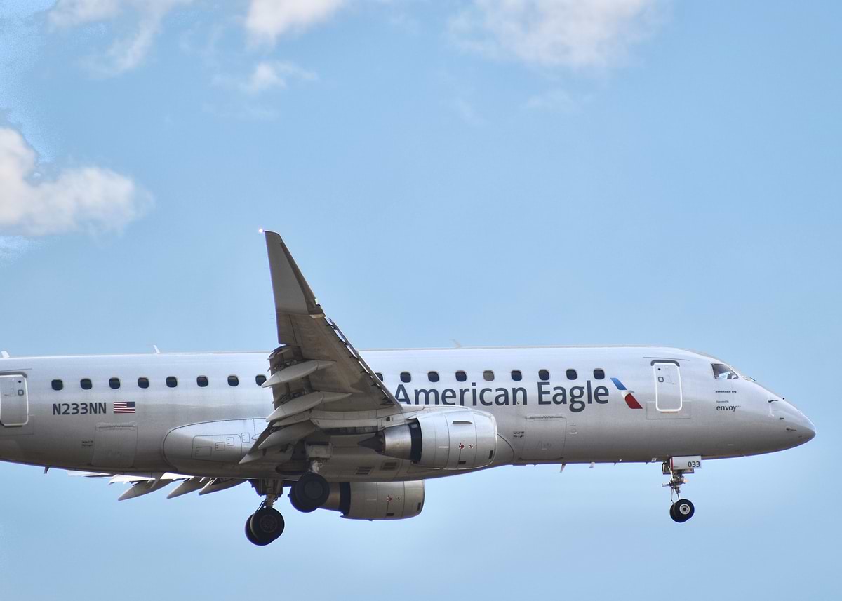 'American Eagle E175 Landing' Poster, picture, metal print, paint by ...