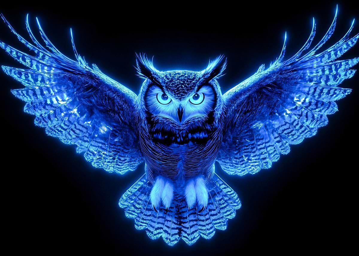 'Blue Owl in Flight' Poster, picture, metal print, paint by Charlotte ...