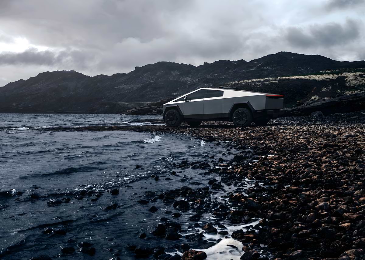 'Tesla Cybertruck on Beach' Poster, picture, metal print, paint by Good ...