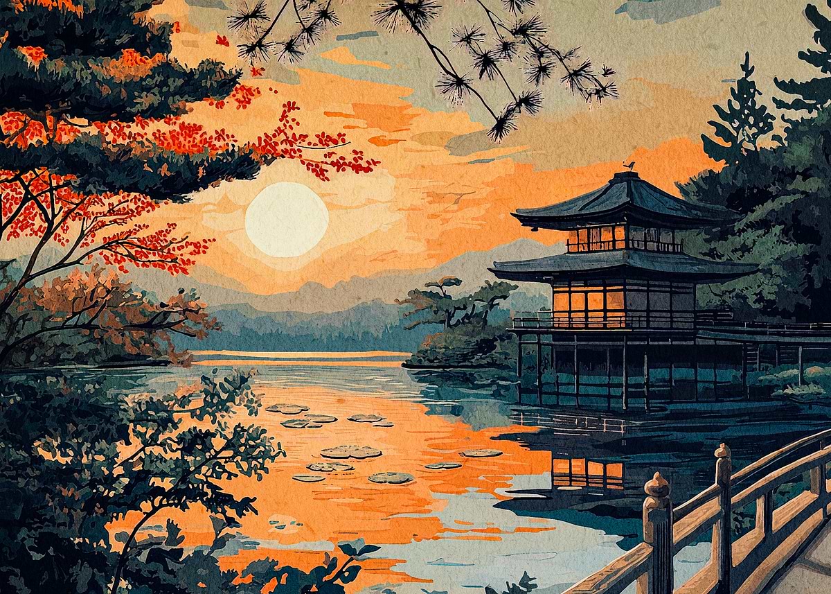 'Japanese Sunset' Poster, picture, metal print, paint by Edison Cotton ...