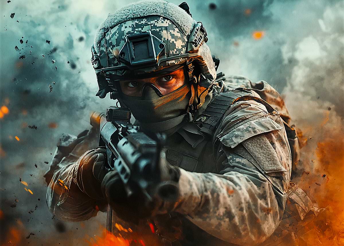 'Soldier in Combat' Poster, picture, metal print, paint by ...