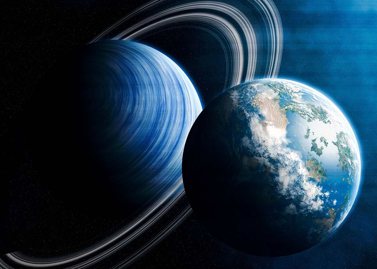 'Two Planets in Space' Poster, picture, metal print, paint by Essence ...
