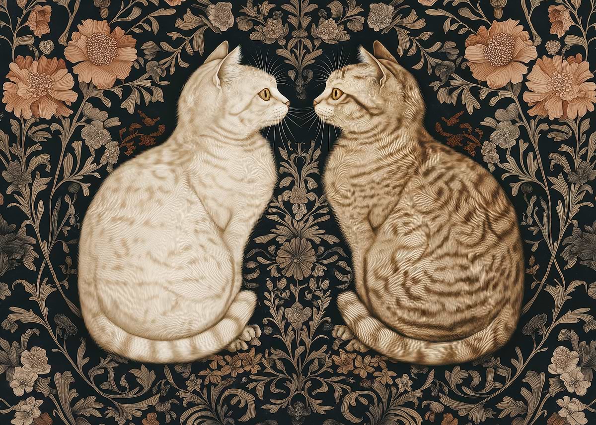 'William Morris Cat Floral Art' Poster, picture, metal print, paint by ...