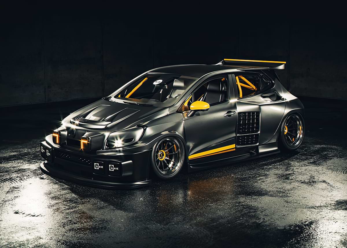 'Black & Yellow Tuned Car' Poster, picture, metal print, paint by ...