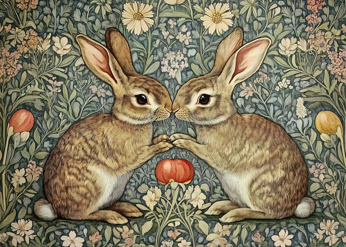 'Rabbit William Morris Floral Print' Poster, picture, metal print ...