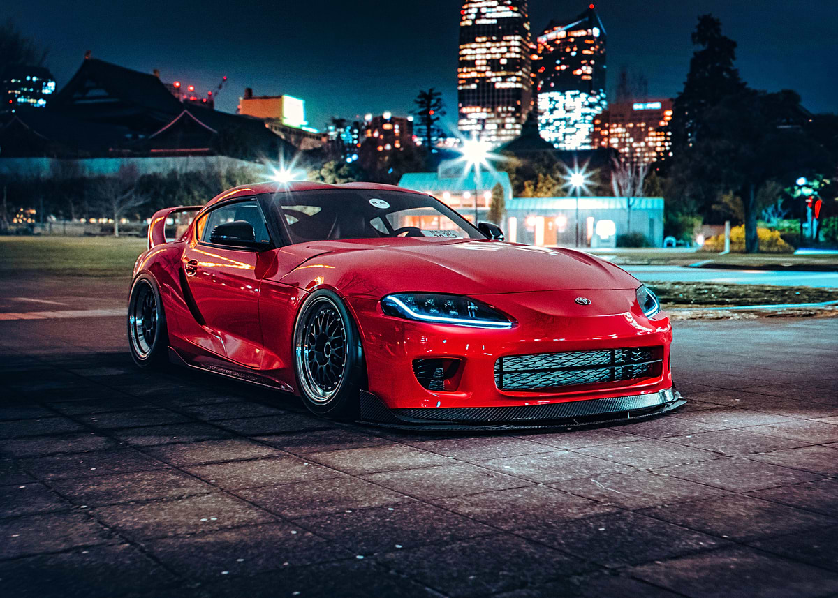 'Red Toyota Supra Night Shot' Poster, picture, metal print, paint by ...