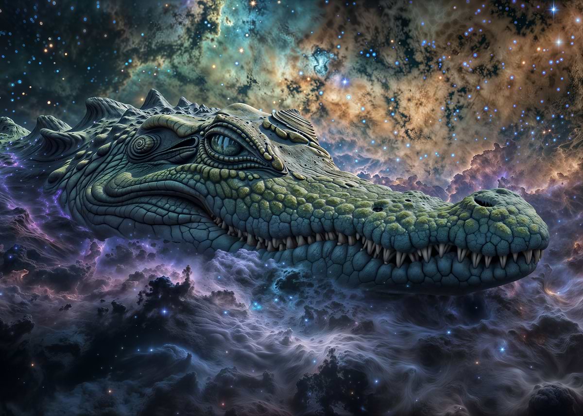 'Cosmic Space Crocodile' Poster, picture, metal print, paint by HyperArt | Displate