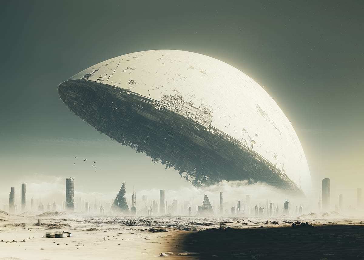 'Spaceship Over City' Poster, picture, metal print, paint by Guntah ...
