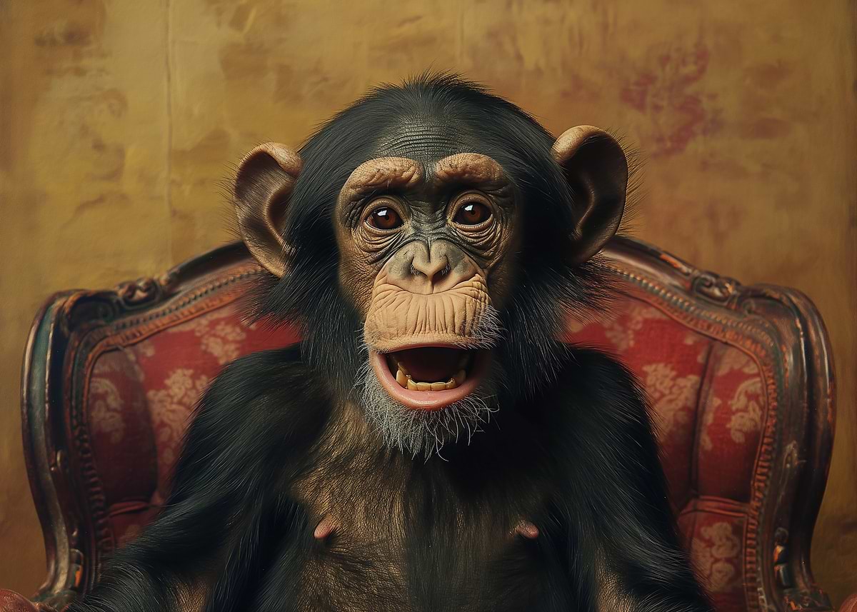 'Chimpanzee in a Chair' Poster, picture, metal print, paint by Roman ...