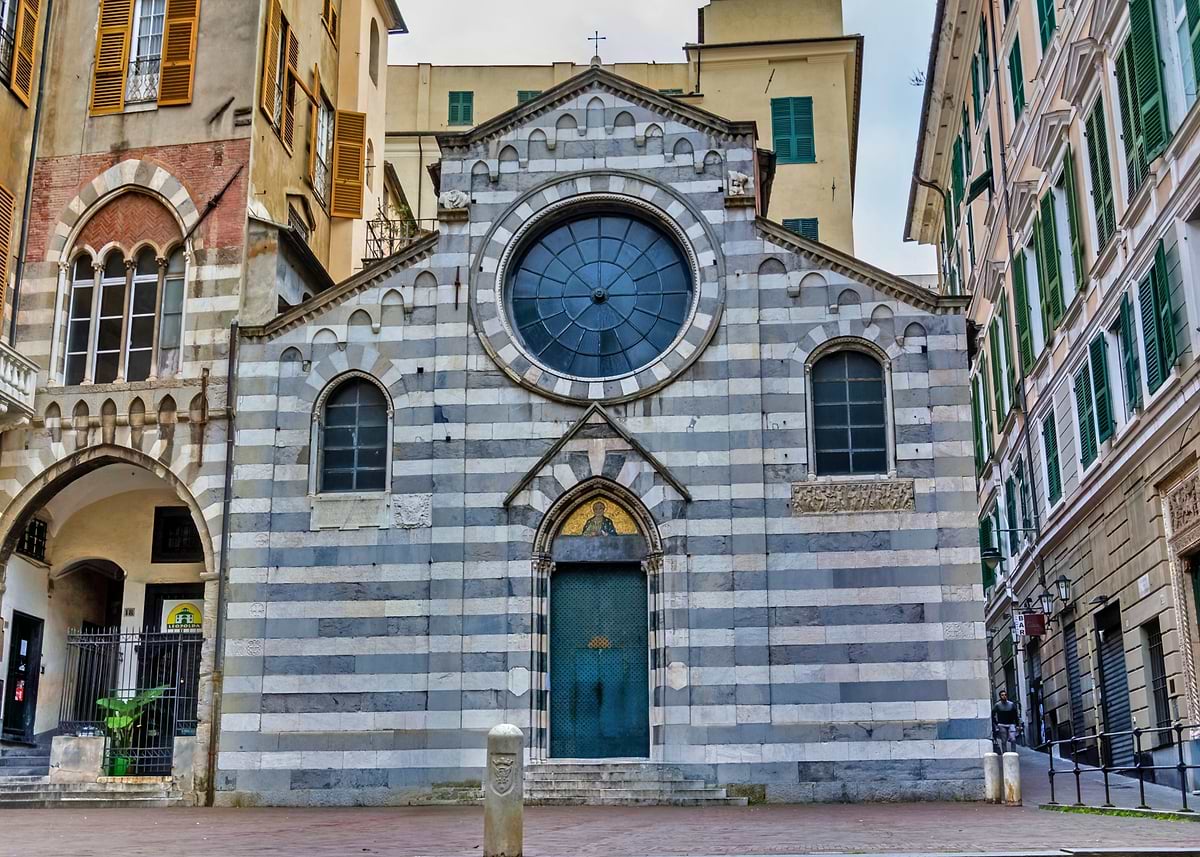 'Genoa Striped Church Facade' Poster, picture, metal print, paint by ...