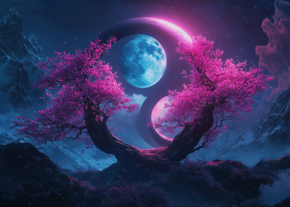 'Pink Moon Tree' Poster, picture, metal print, paint by FrameCraft ...