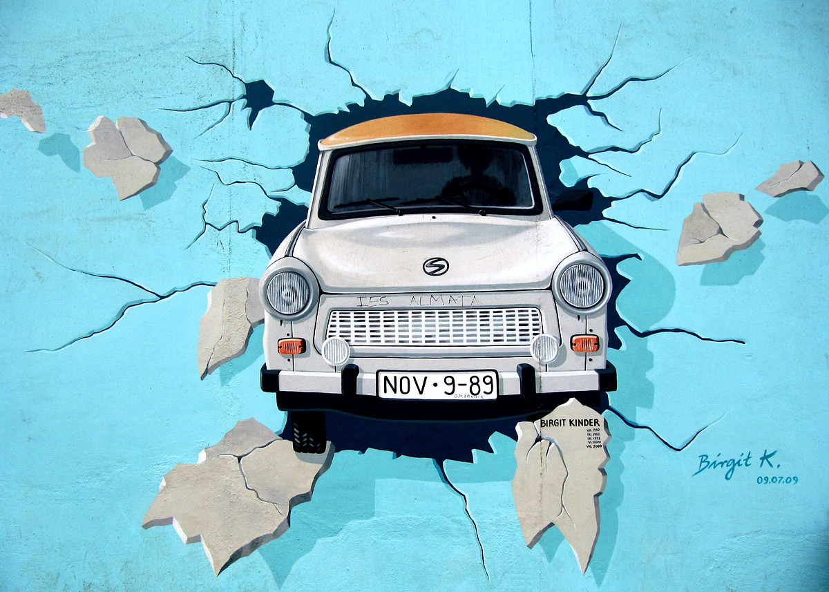 'Trabant Car Breaking Through Wall Graffiti' Poster, picture, metal ...
