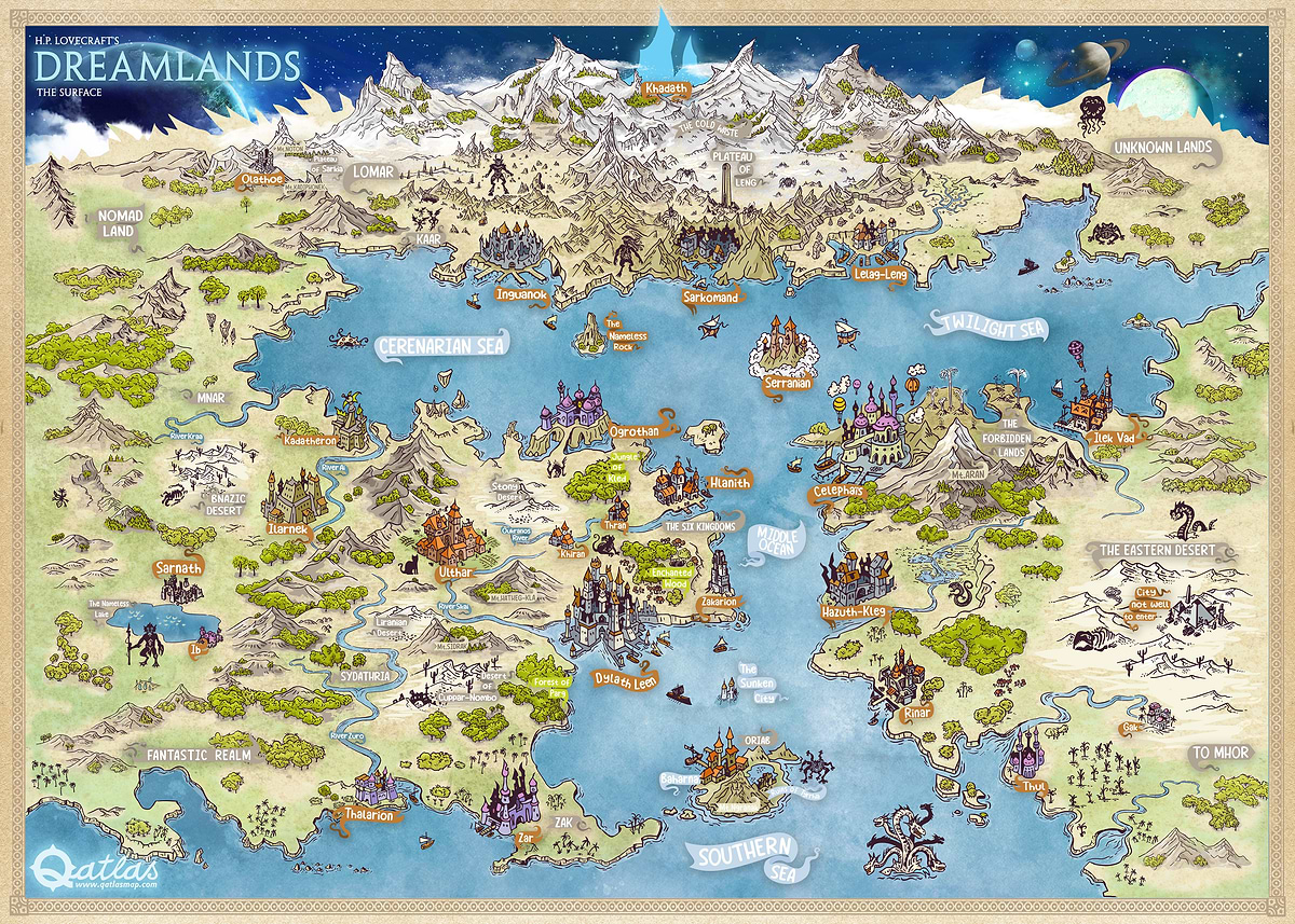 'Fantasy Map of the H.P. Lovecraft Dreamlands' Poster, picture, metal print, paint by QatlasMap ...