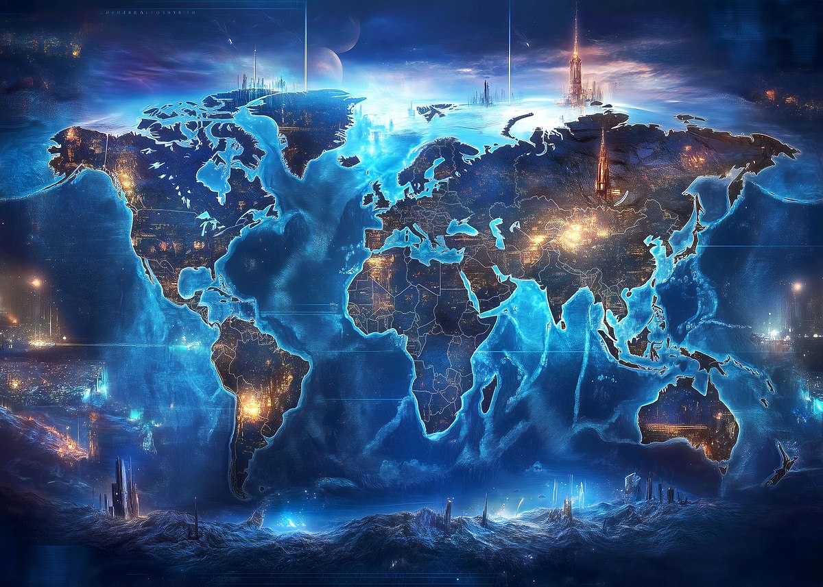 'Futuristic World Map' Poster, picture, metal print, paint by Tommys ...