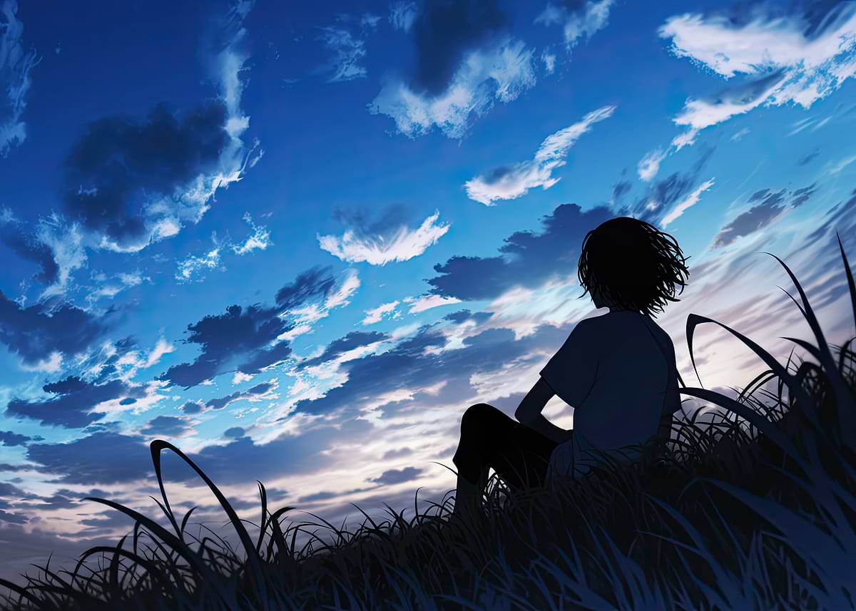 'Silhouette Under a Blue Sky' Poster, picture, metal print, paint by ...